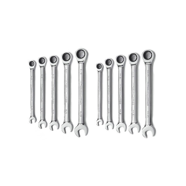 9418 GearWrench Juego de Llaves de Combinacion de Trinquete de 12 Puntos SAE/Metrico de 10 Piezas