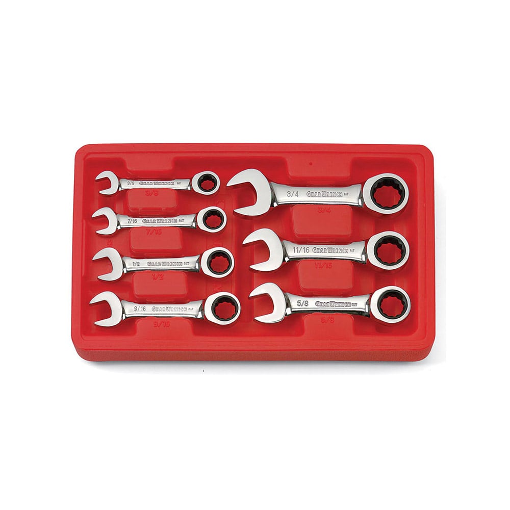 9507D GearWrench Juego de Llaves de Combinacion de Trinquete Stubby de 12 Puntos SAE de 7 Piezas